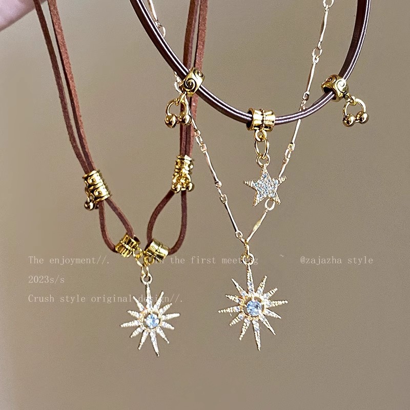 Fashionable Necklace Alloy Rhinestone Sun Star Pendant for Women, For ...