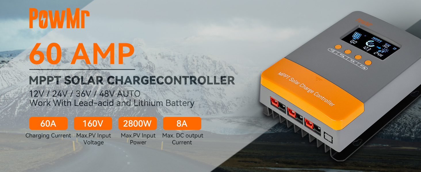 【Official Store】PowMr MPPT 60A Upgraded Solar Charger Controller 12V/24V/36V/48V Automatic ...