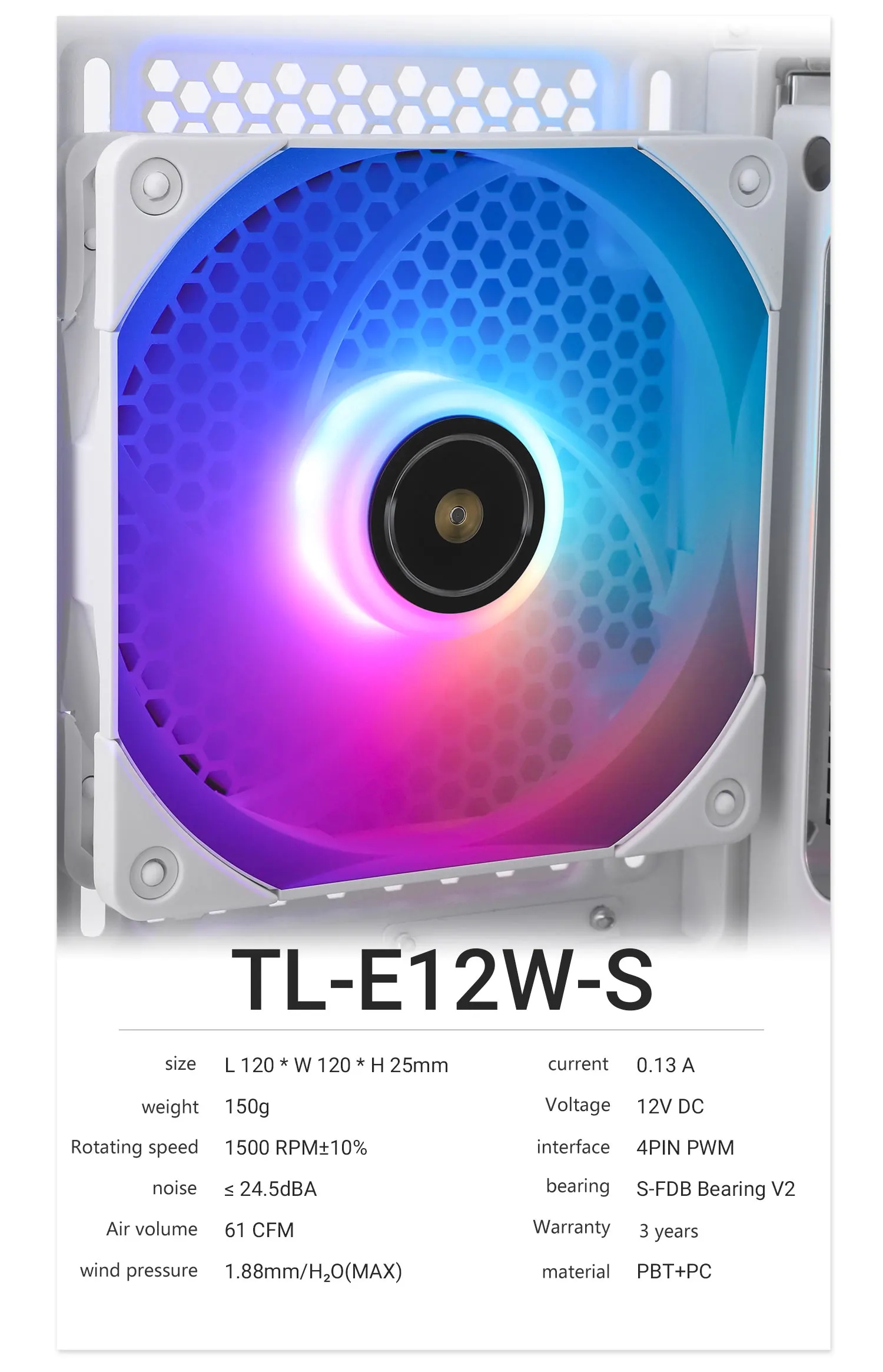 Thermalright TL-E12W-S X3 12CM chassis cooling fan 1500RPM 4Pin PWM ...