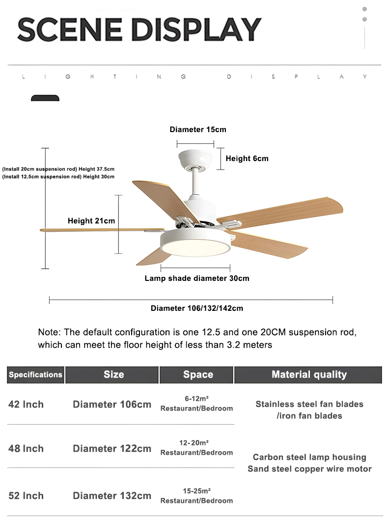 KASIDA 5 blades ceiling fan with light big size nordic chandelier ...