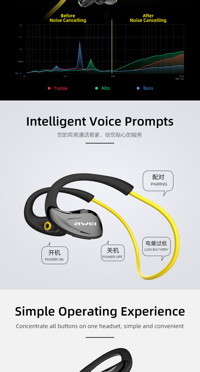 Awei A880BL Bluetooth Earphones Neckband Bluetooth Headset 5.3 Super ...