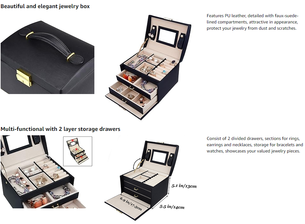 Three layer Jewelry Box with lock Watch Ring Necklace Jewelry Storage ...