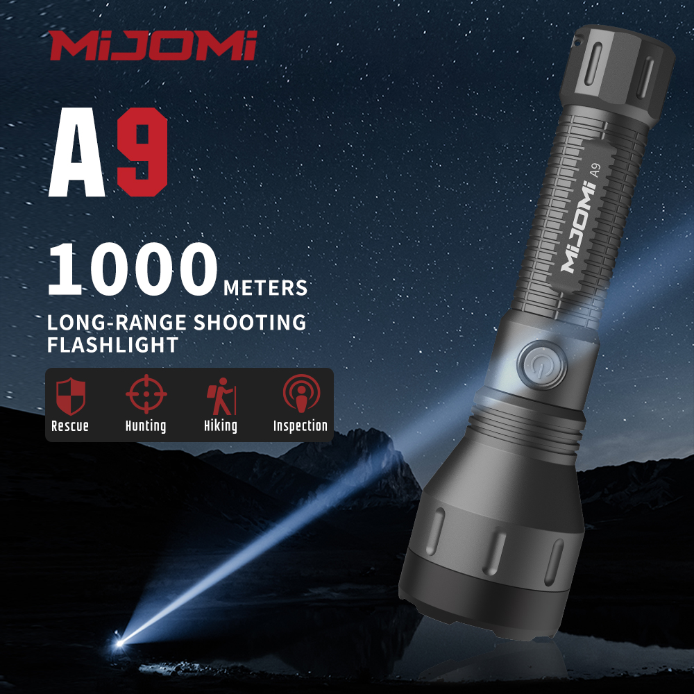 Mijomi Industry Flashlight A9 Far Beam Distance 1000m 21700 Type-C ...