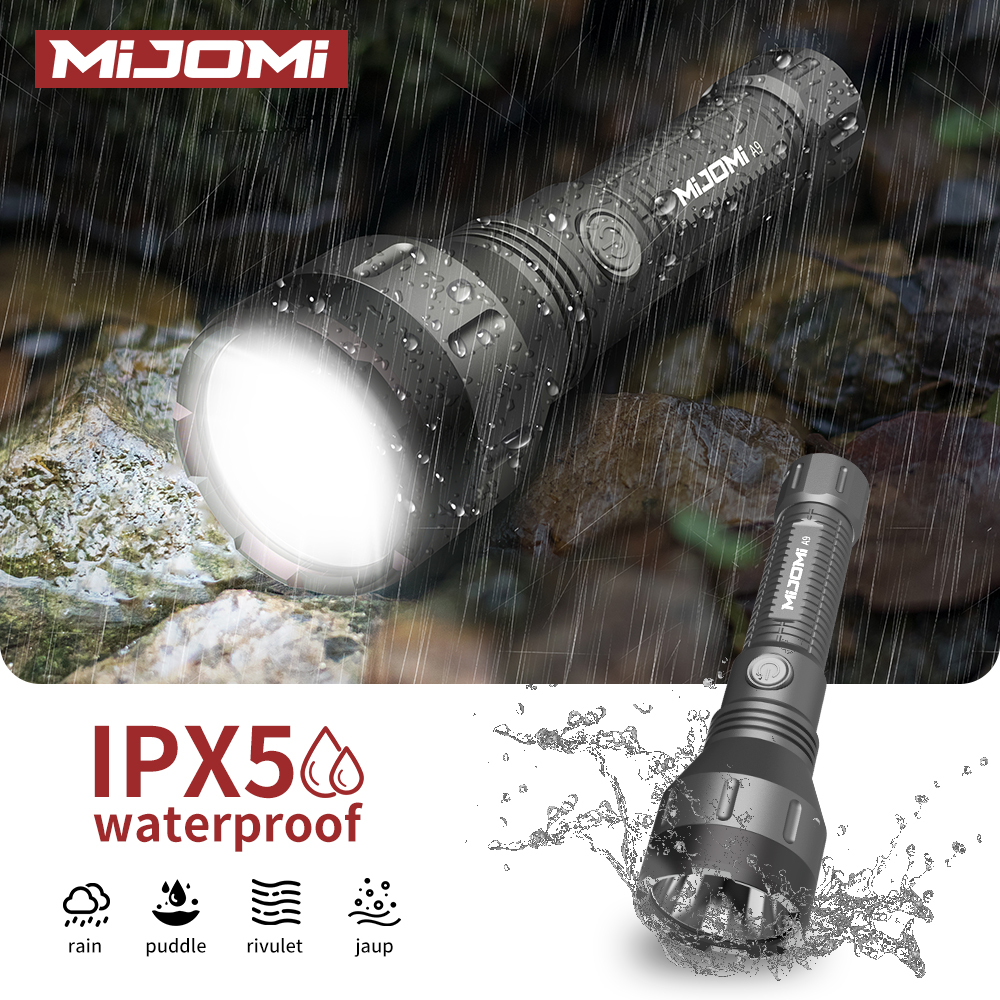 Mijomi Industry Flashlight A9 Far Beam Distance 1000m 21700 Type-C ...