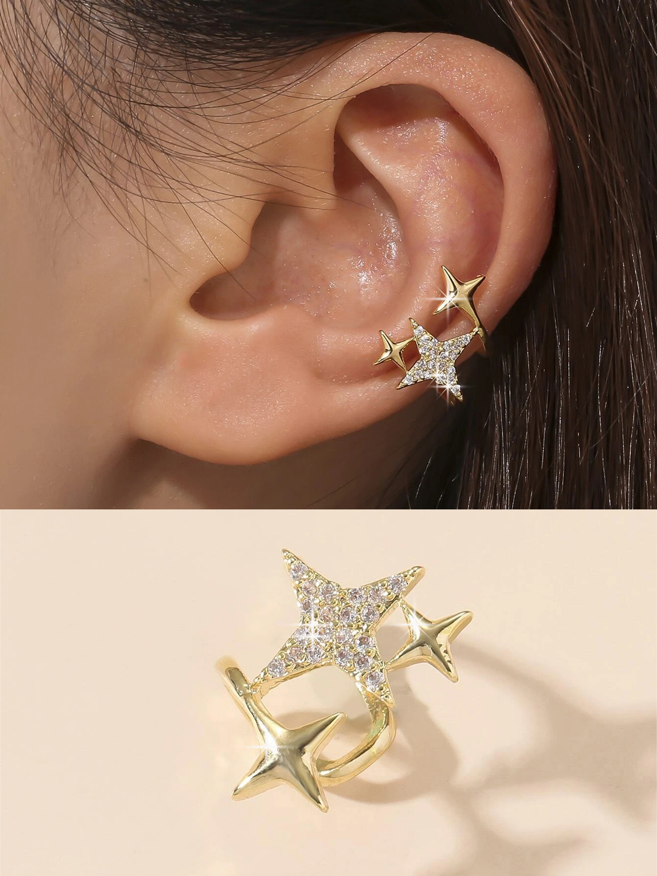 New Style Star Zircon Ear Bone Clip Cufflinks No Need Pierced Earrings ...