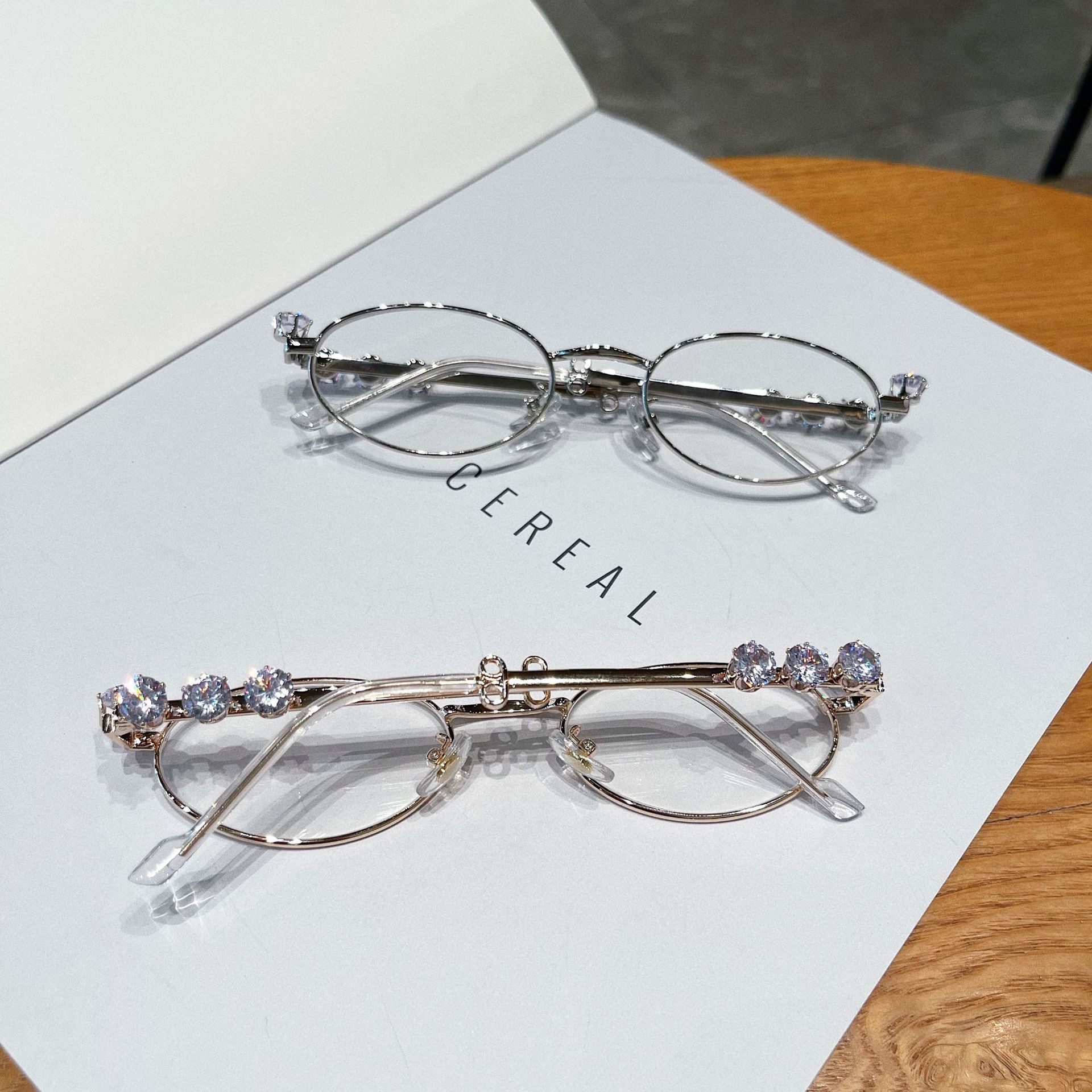 New Style Unique Diamond-studded Oval Glasses Frame Retro Ladies Men ...