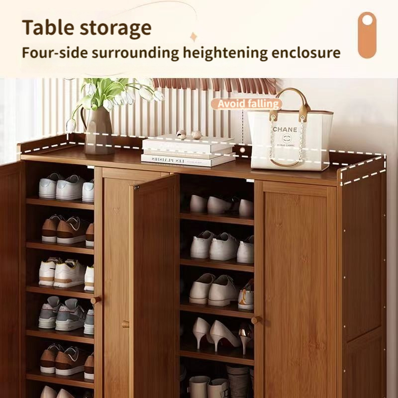 Shoe Cabinet Bamboo 2/3/4 Doors Holds 30+ Pairs Shoes Storage Cabinet ...