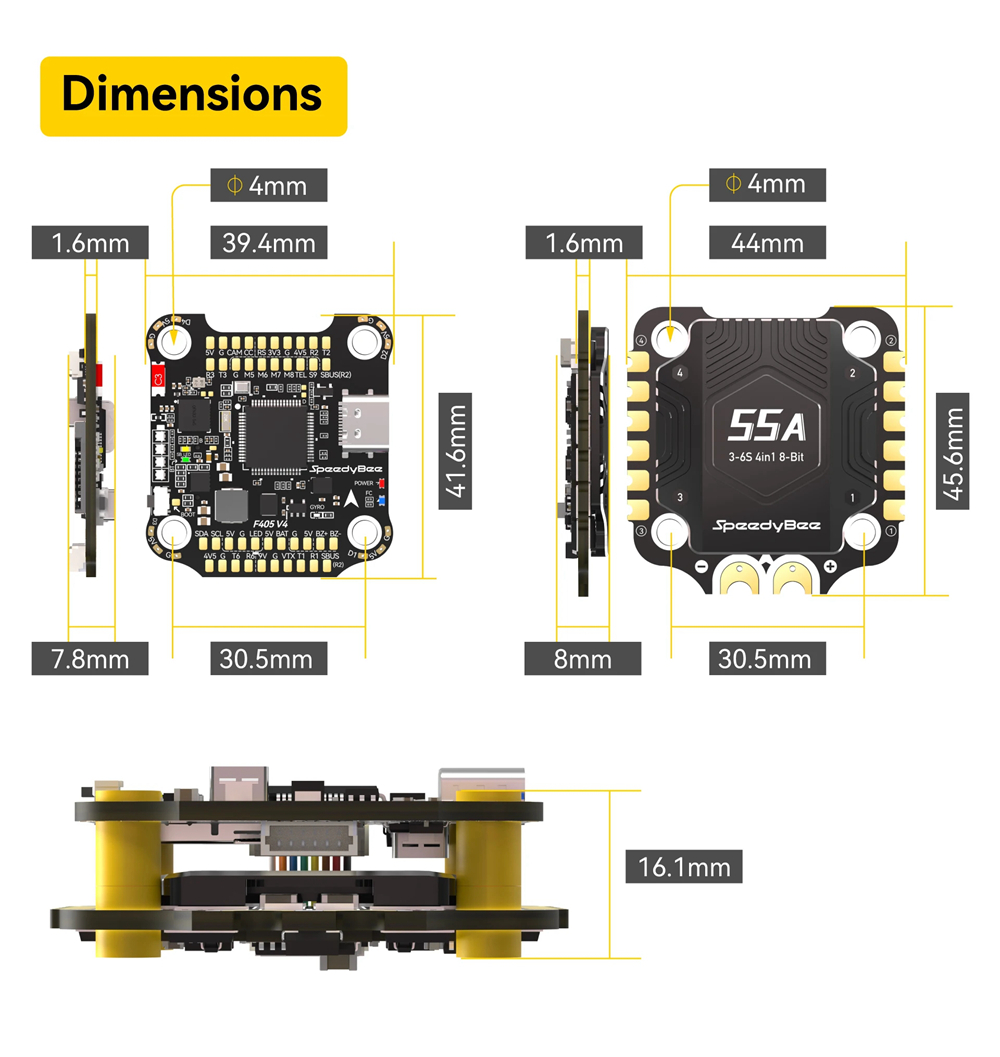SpeedyBee F405 V3/V4 FC ESC Stack 3-6S Lipo Flight Control BLS 50A/55A ...