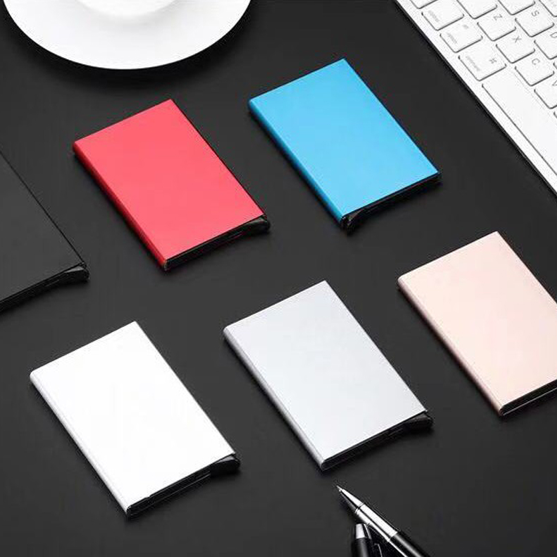 Aluminum Alloy Credit Card Box 6 Cards Automatic Clip RFID Metal Multi ...
