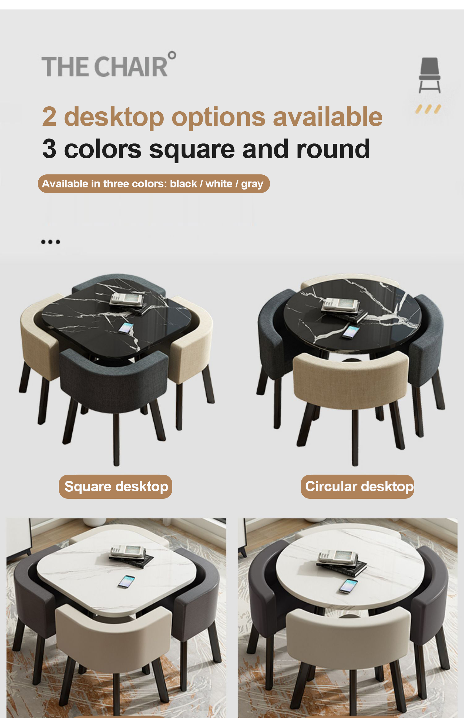 BAIERDI 80CM + four stools dining table set small round table reception ...