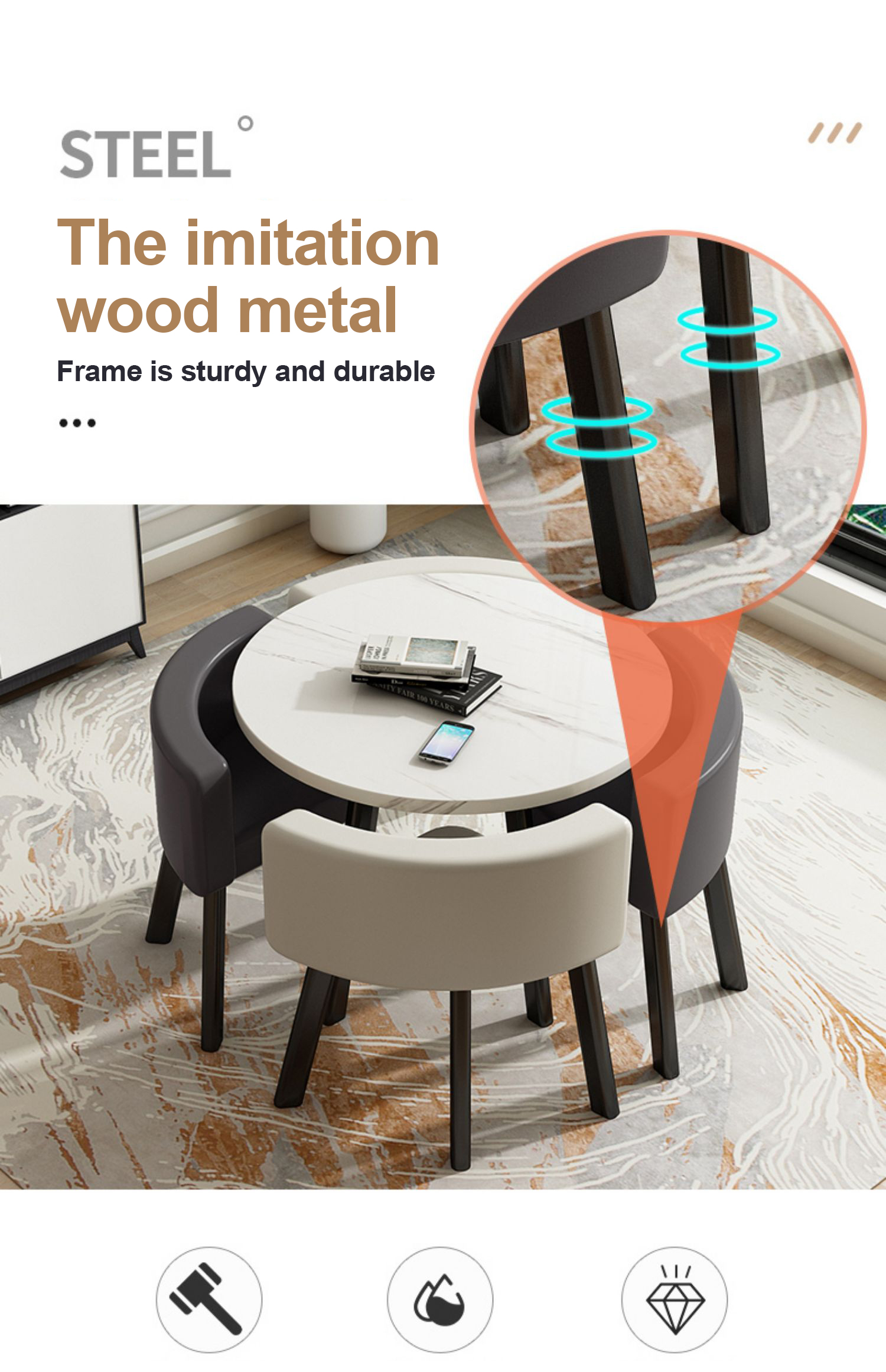 BAIERDI 80CM + four stools dining table set small round table reception ...