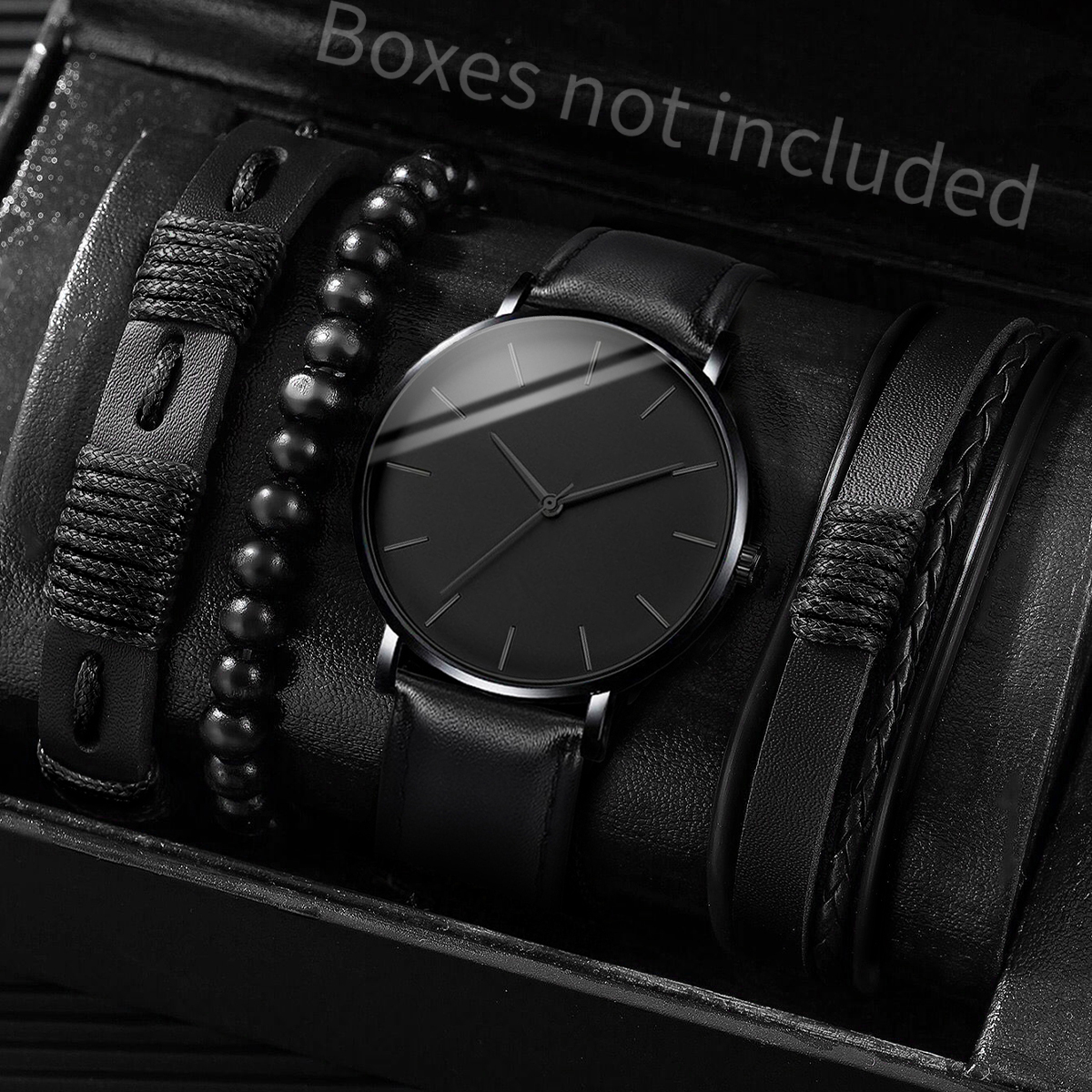 Trendy 4PCS Men's Set - Fashionable Thin Quartz Watch & Leather ...