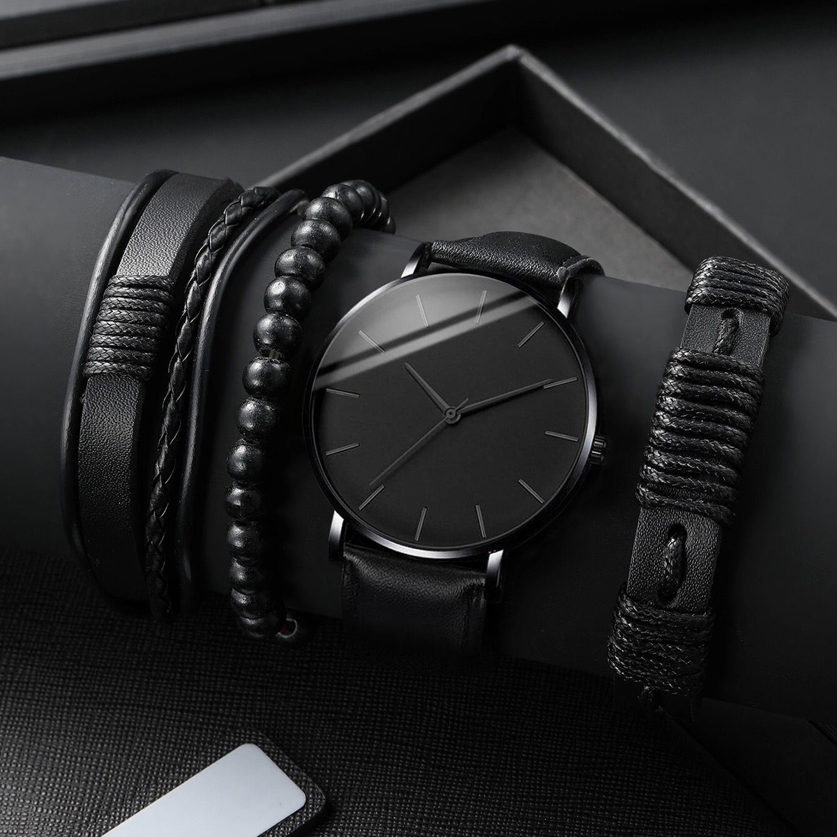 Trendy 4PCS Men's Set - Fashionable Thin Quartz Watch & Leather ...