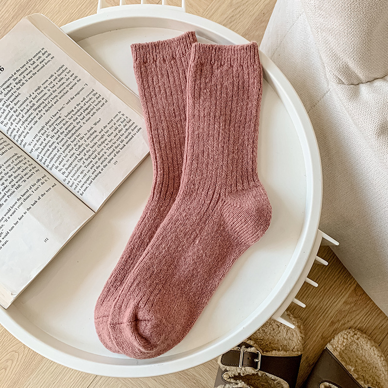 Ladies Korean Socks Solid Color Thickened Warm Wool Socks Mid-tube ...