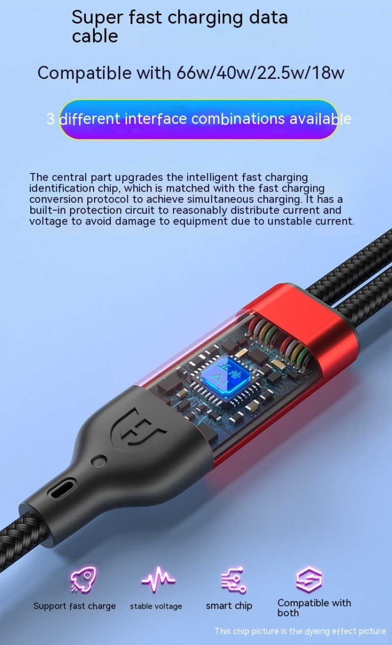 66W Nylon Weaving Fast Charging Cable 2 In 1 TPE+Aluminum Alloy Data ...