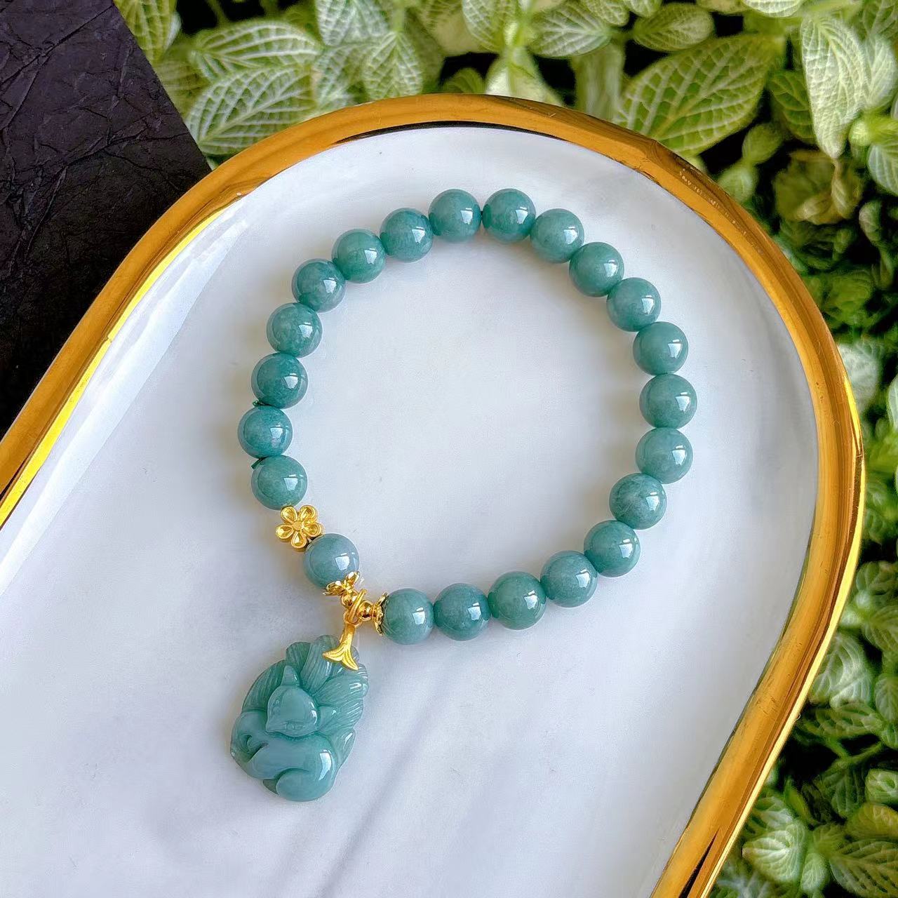 8mm Blue Water Jade and Blue Water Jade Nine Tailed Fox DIY Crystal ...