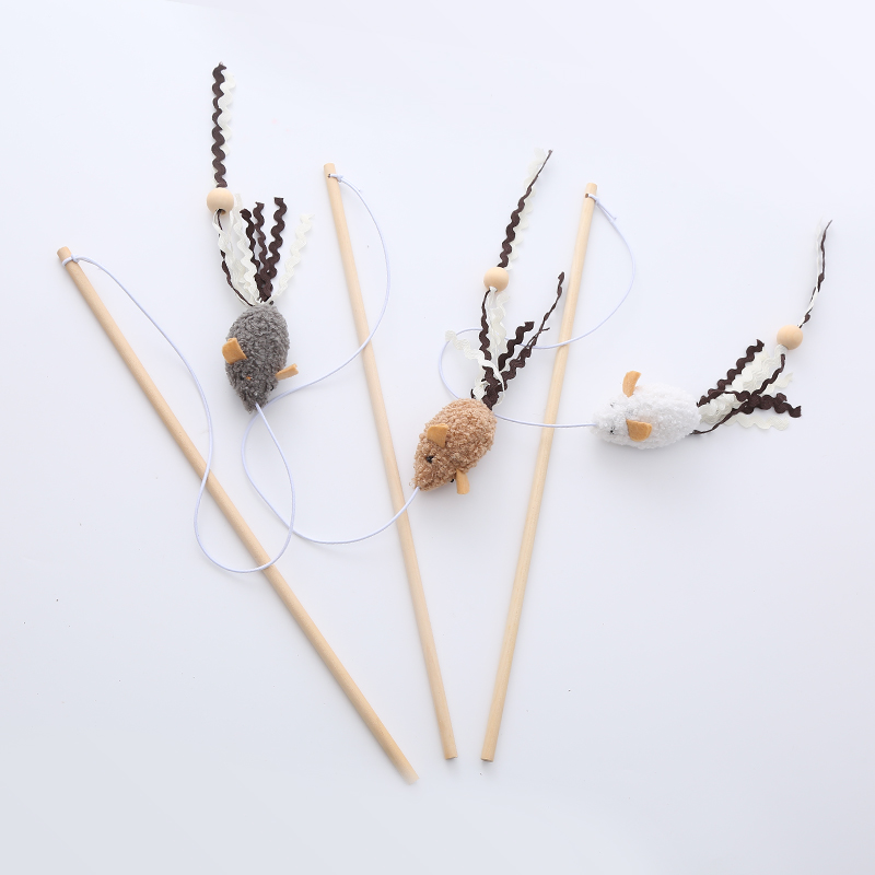 Pet Cat Toy Cat Teasing Stick Plush Mouse Shape Wooden Pole Teasing ...