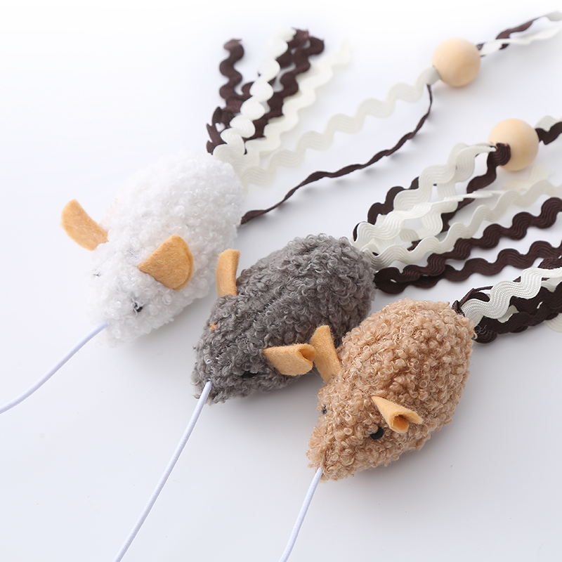 Pet Cat Toy Cat Teasing Stick Plush Mouse Shape Wooden Pole Teasing ...