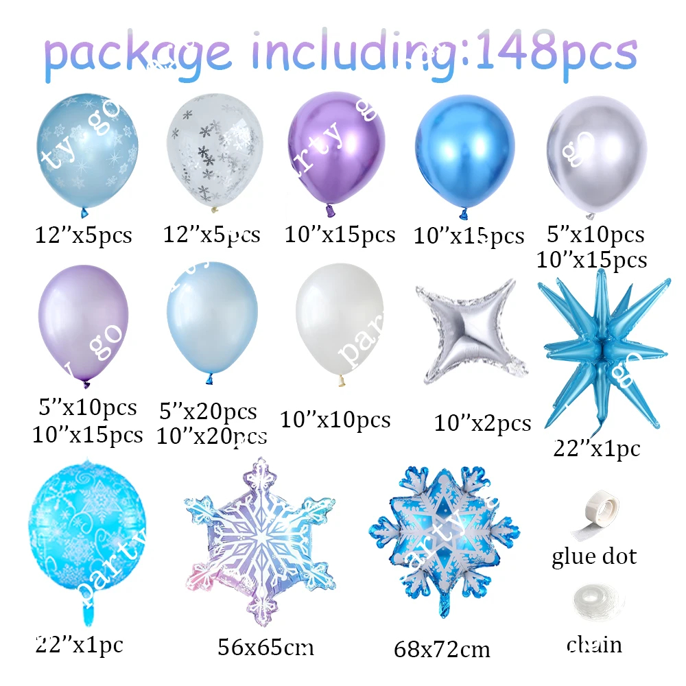 148pcs Ice and Snow World Gradient Snow Balloon Home Decoration ...