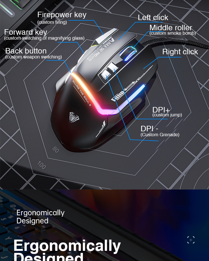 AULA S12Pro Wired Esports Game Mouse RGB Backlight Effect Customized ...