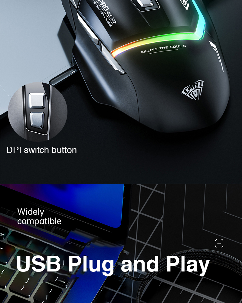 AULA S12Pro Wired Esports Game Mouse RGB Backlight Effect Customized ...