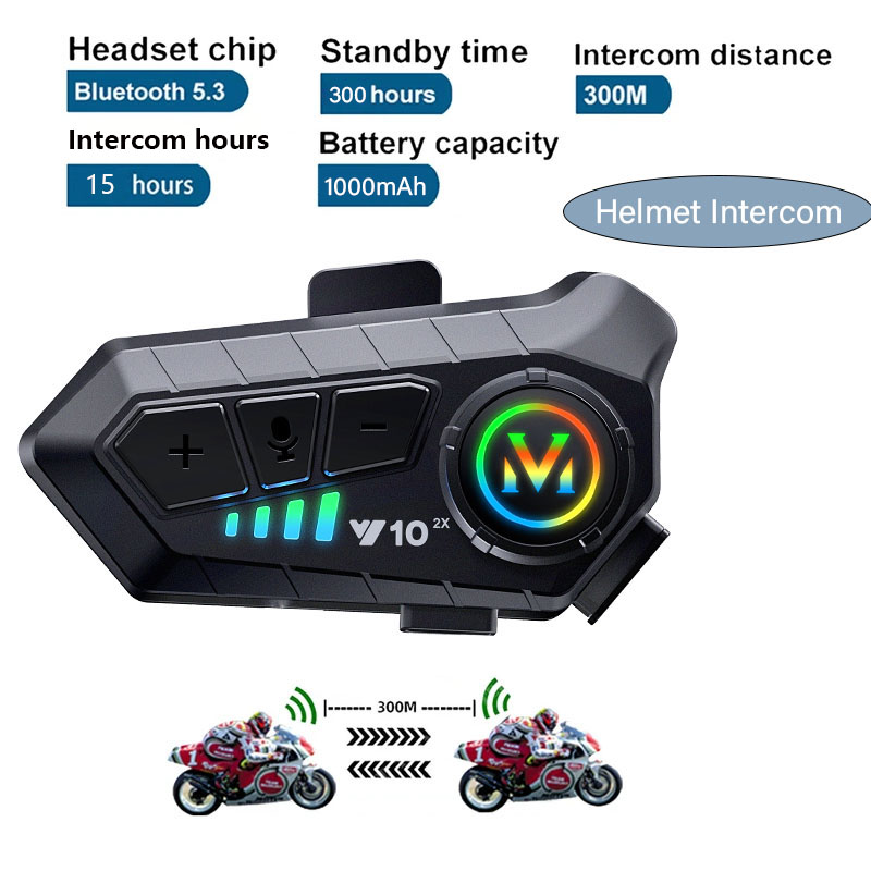 Y10 2X Wireless Bluetooth 5.3 Motorcycle Helmet Intercom Headset 300M ...