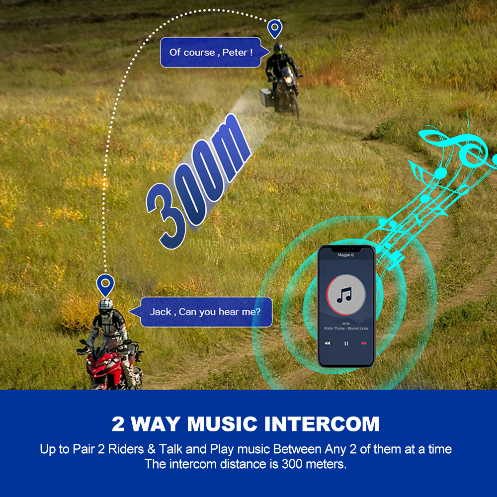 Y10 2X Wireless Bluetooth 5.3 Motorcycle Helmet Intercom Headset 300M ...