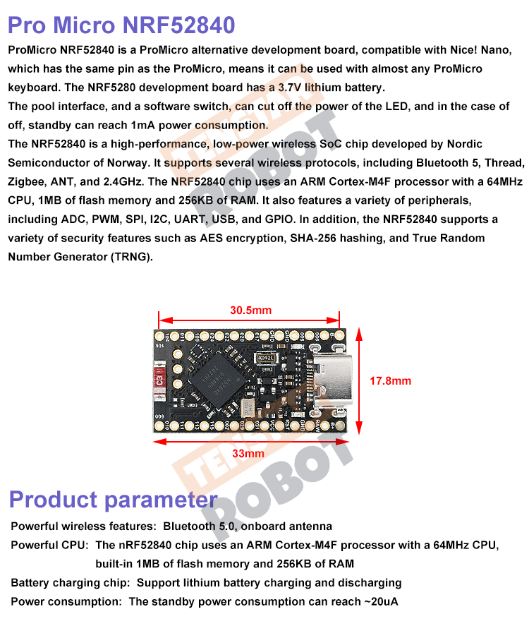 NRF52840 Development Board Compatible With Nice!Nano V2.0 Bluetooth ...