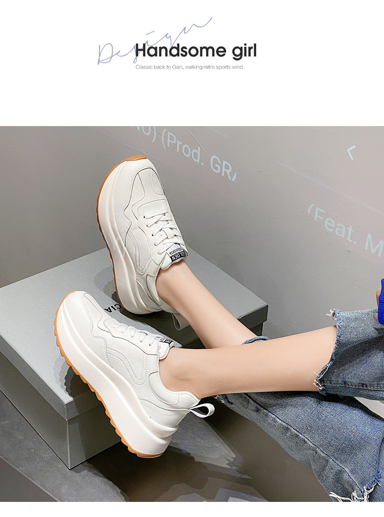YR Genuine leather women's sports shoes, sponge cake thick soles ...