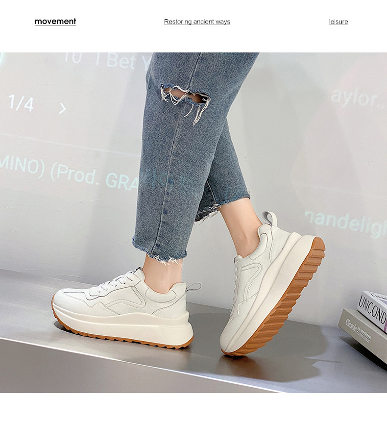 YR Genuine leather women's sports shoes, sponge cake thick soles ...