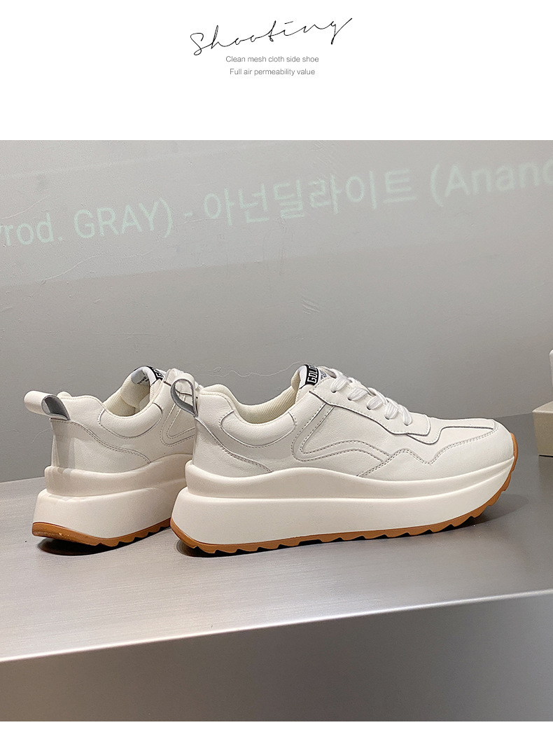 YR Genuine leather women's sports shoes, sponge cake thick soles ...