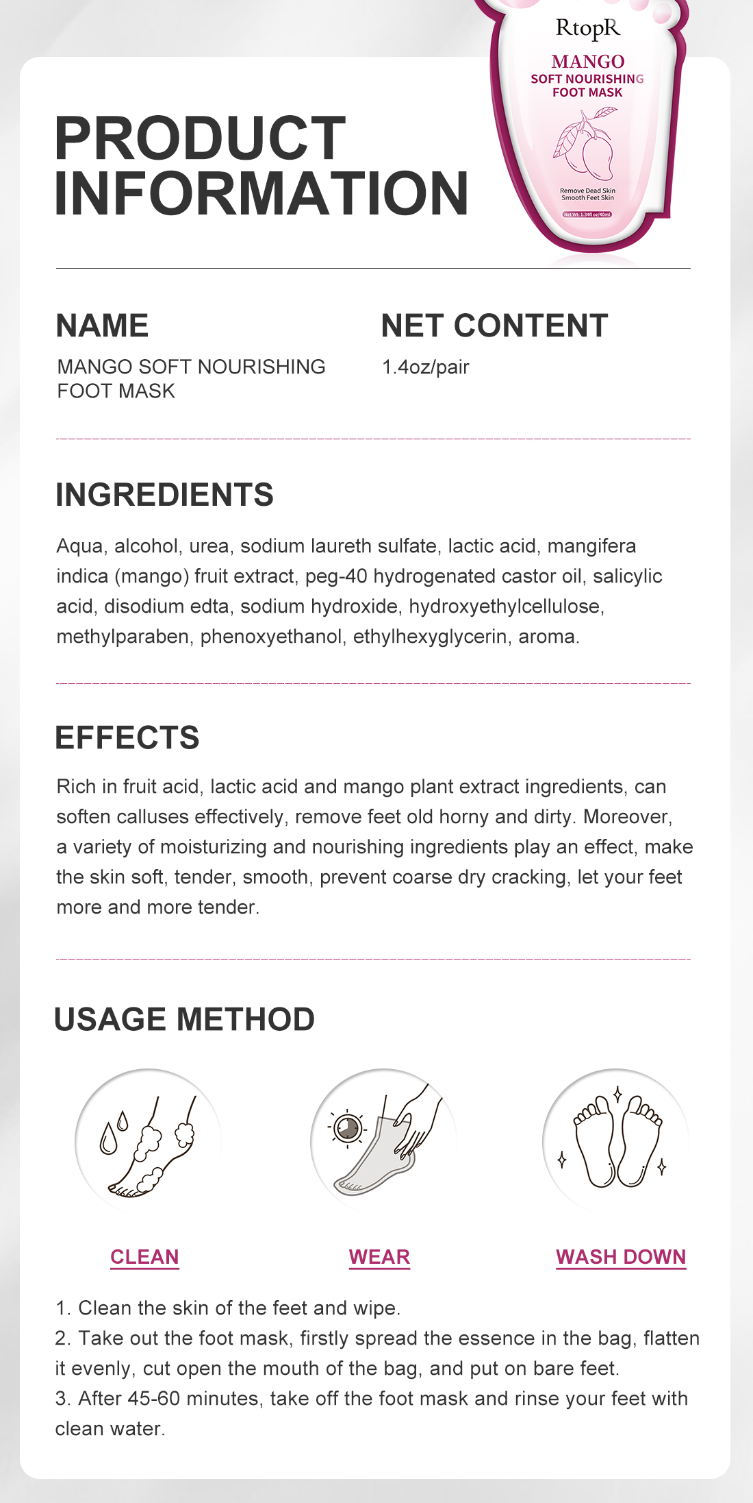 RtopR FDA Mango Exfoliating Foot Peel Mask Whitening Moisturizing ...