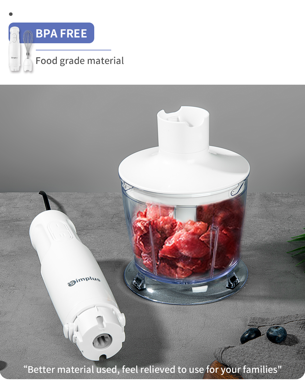 Simplus 4 in 1 Hand Mixer Blender Immersion Blender Food Processor ...