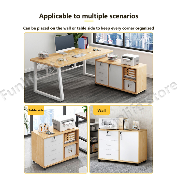 Wooden Mobile File Cabinet Lockable Drawers Office Desk Storage Printer ...