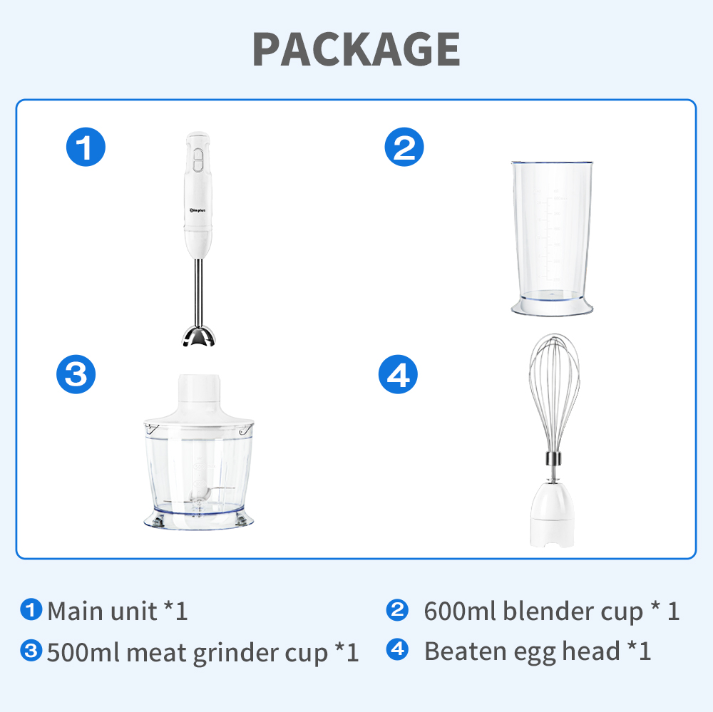 Simplus 4 in 1 Hand Mixer Blender Immersion Blender Food Processor ...