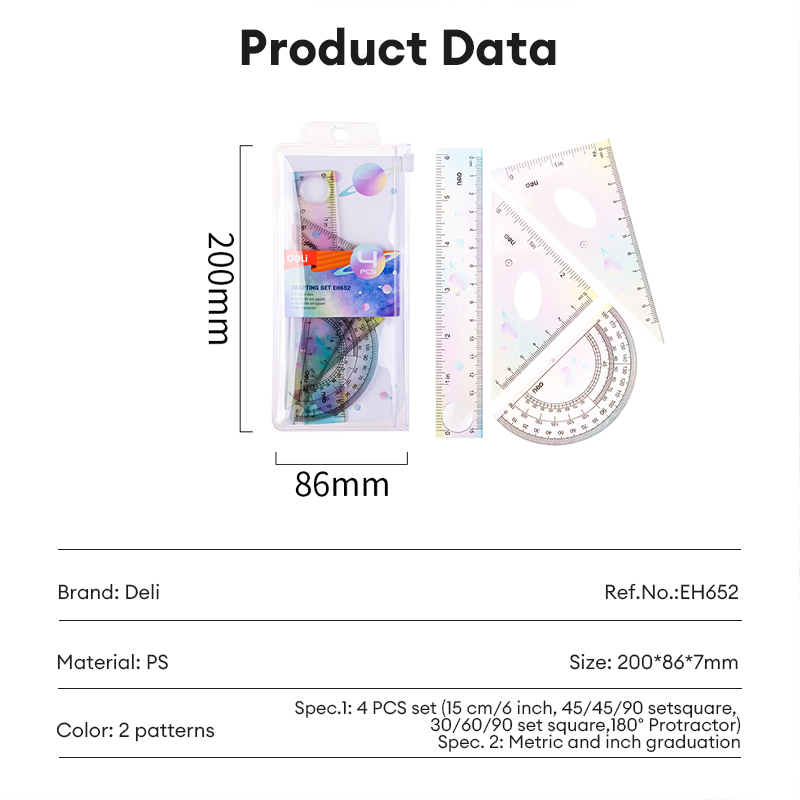 Deli EH652 Drafting Ruler Set Small Assorted Colors 4 Pcs | Shopee ...