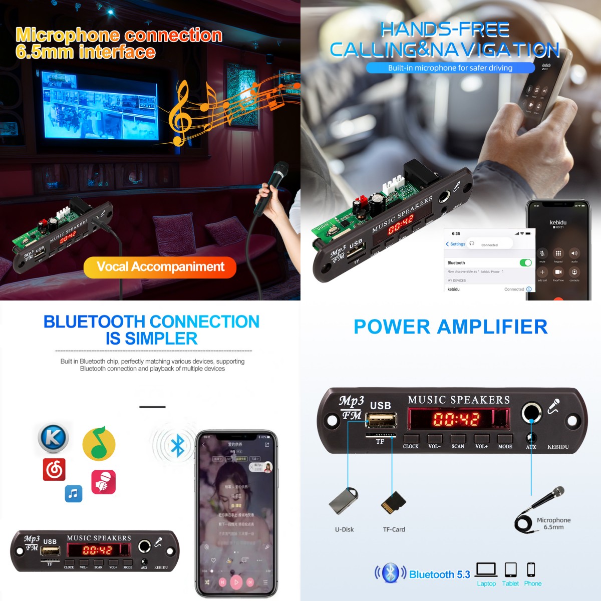 (Local Seller) 2*80W Amplifier MP3 Decoder Board Module Wireless Bluetooth 5.0 9V-12V MP3 WMA ...