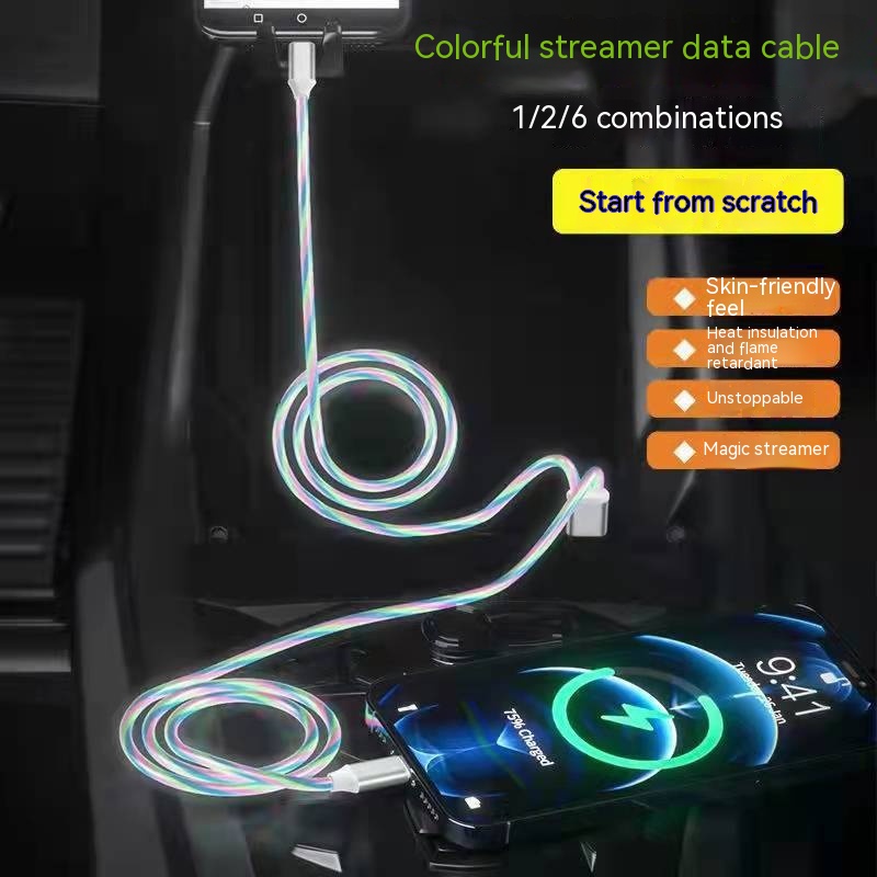 2 In 1 Streamer Light USB Cable LED Flowing Light Fast Charger Cable ...