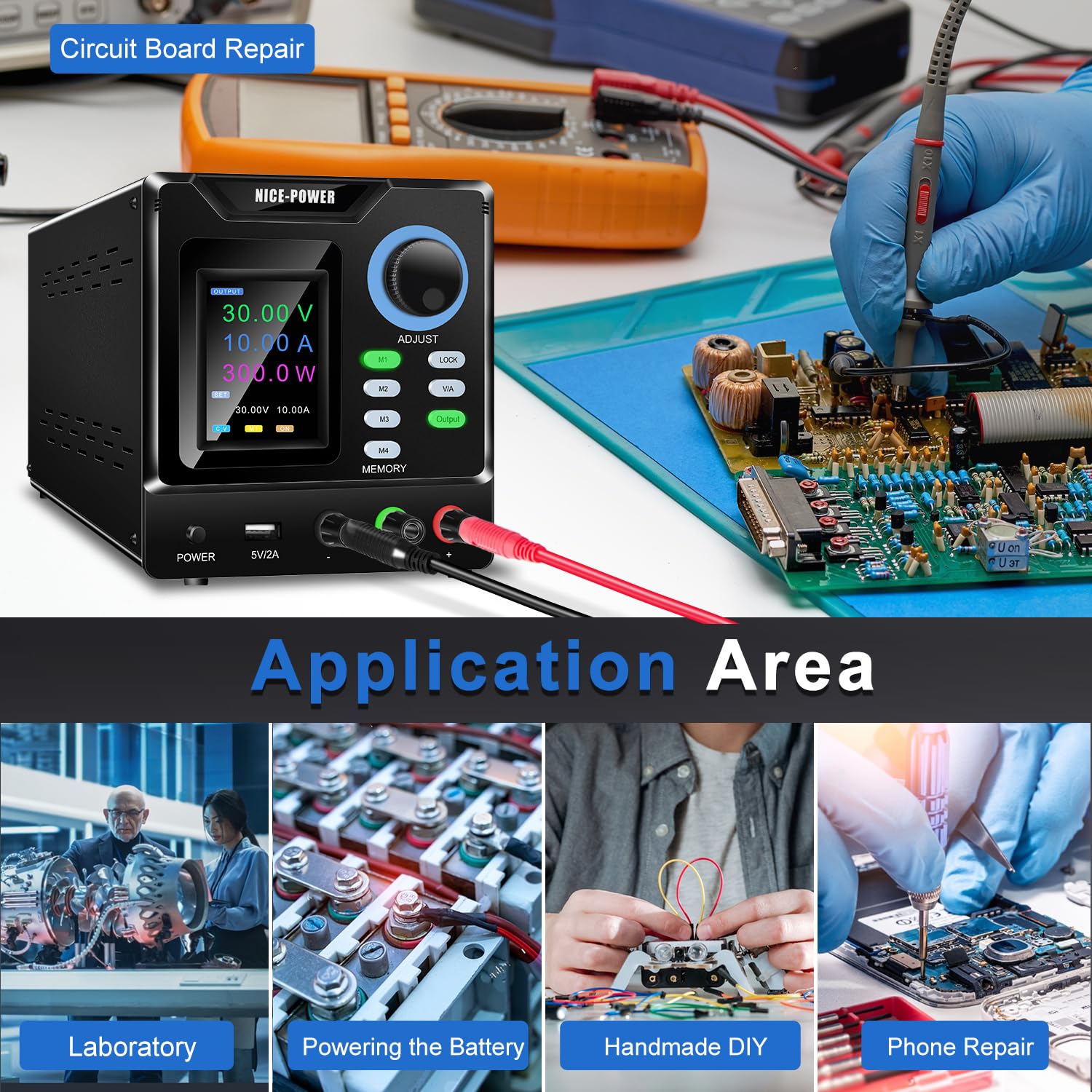 NICE-POWER DC Power Supply Variable, 30V 10A Adjustable Regulated Lab ...