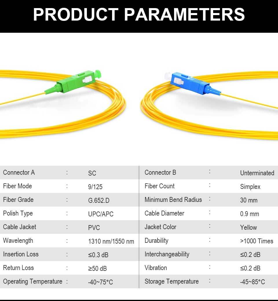 JT-COM 10PCS Fiber Optic Pigtail SC APC/UPC Simplex 0.9mm 9/125 Single ...