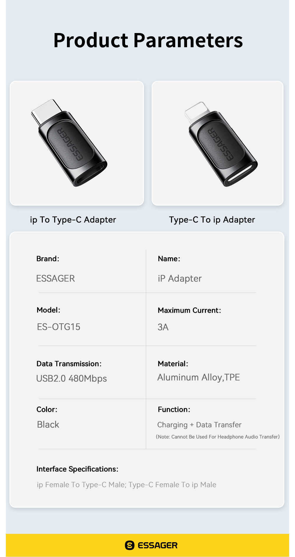 Essager Type C To Ios & Ios To Type C OTG For IP Adapter 3A USB 2.0 ...