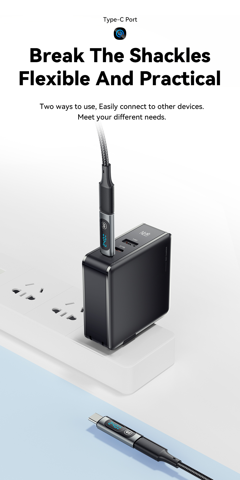 Essager Type C To Type C 240W power test adapter supports data ...