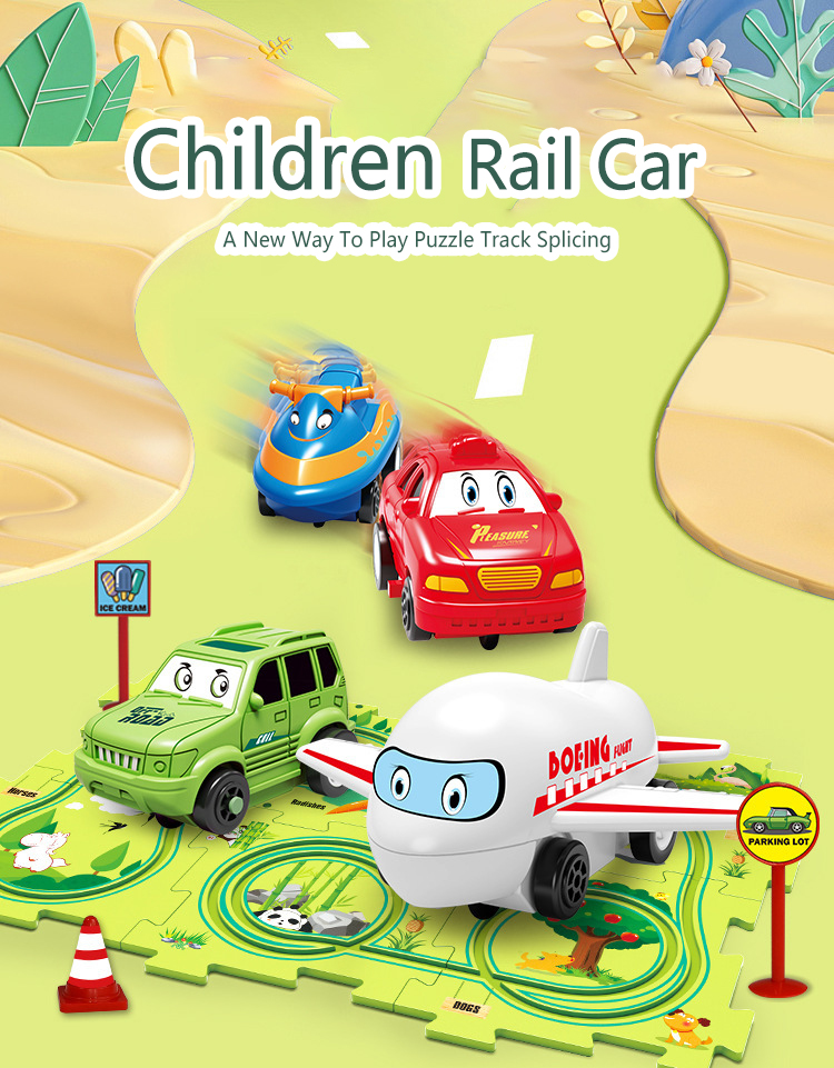 Puzzle Electric Railroad Car Toys for Kids DIY Assembly Electric Rail ...