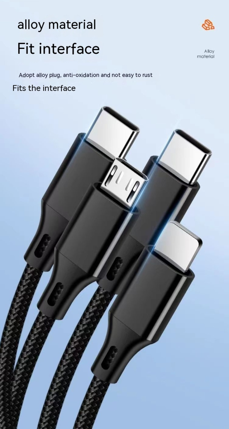 4 In 1 Super Fast Charging Cable 1.5M 66W braid Data Line 6A USB A To ...