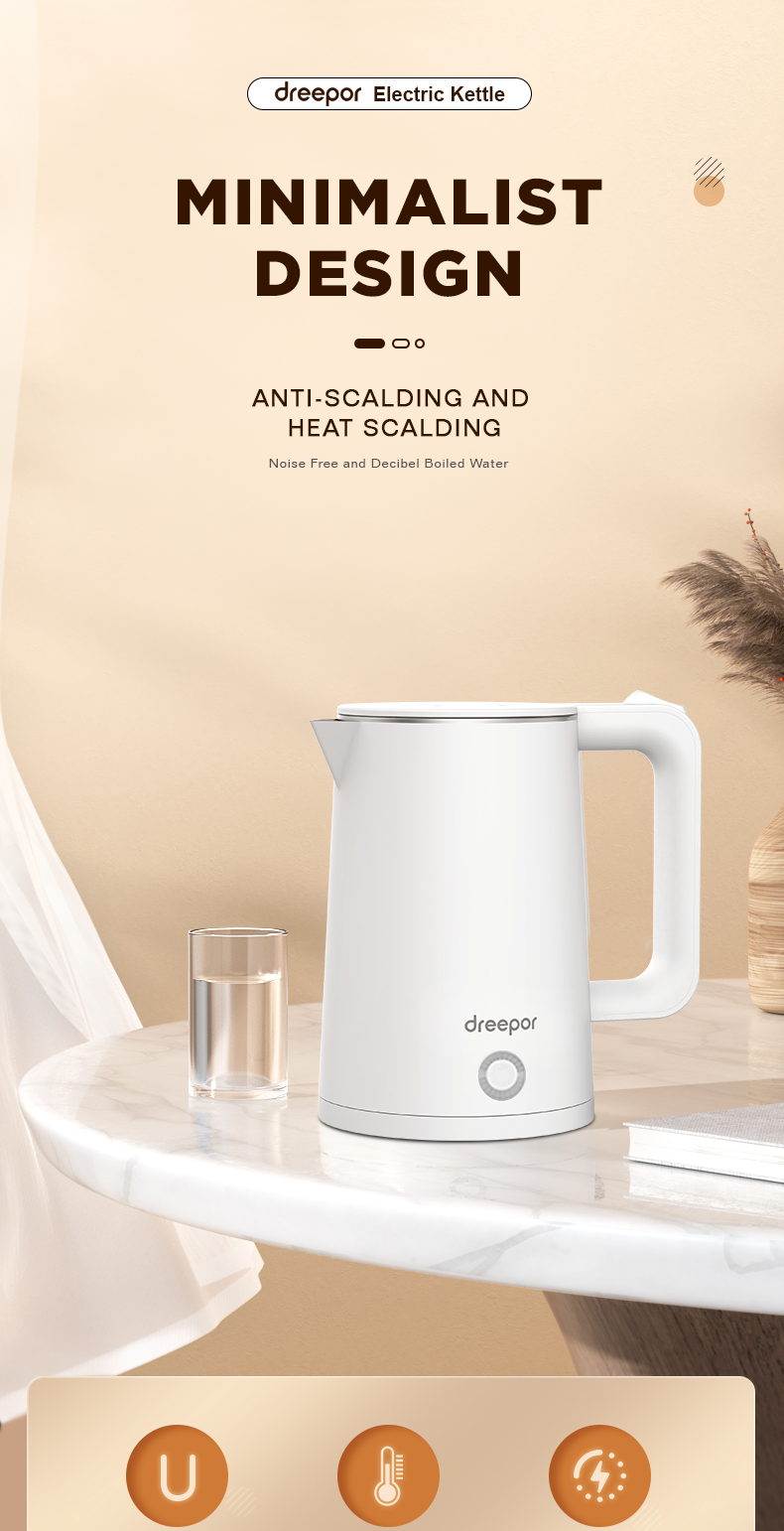 Dreepor 2-2.3L Electric Kettle Stainless Kettle Double Layer anti ...