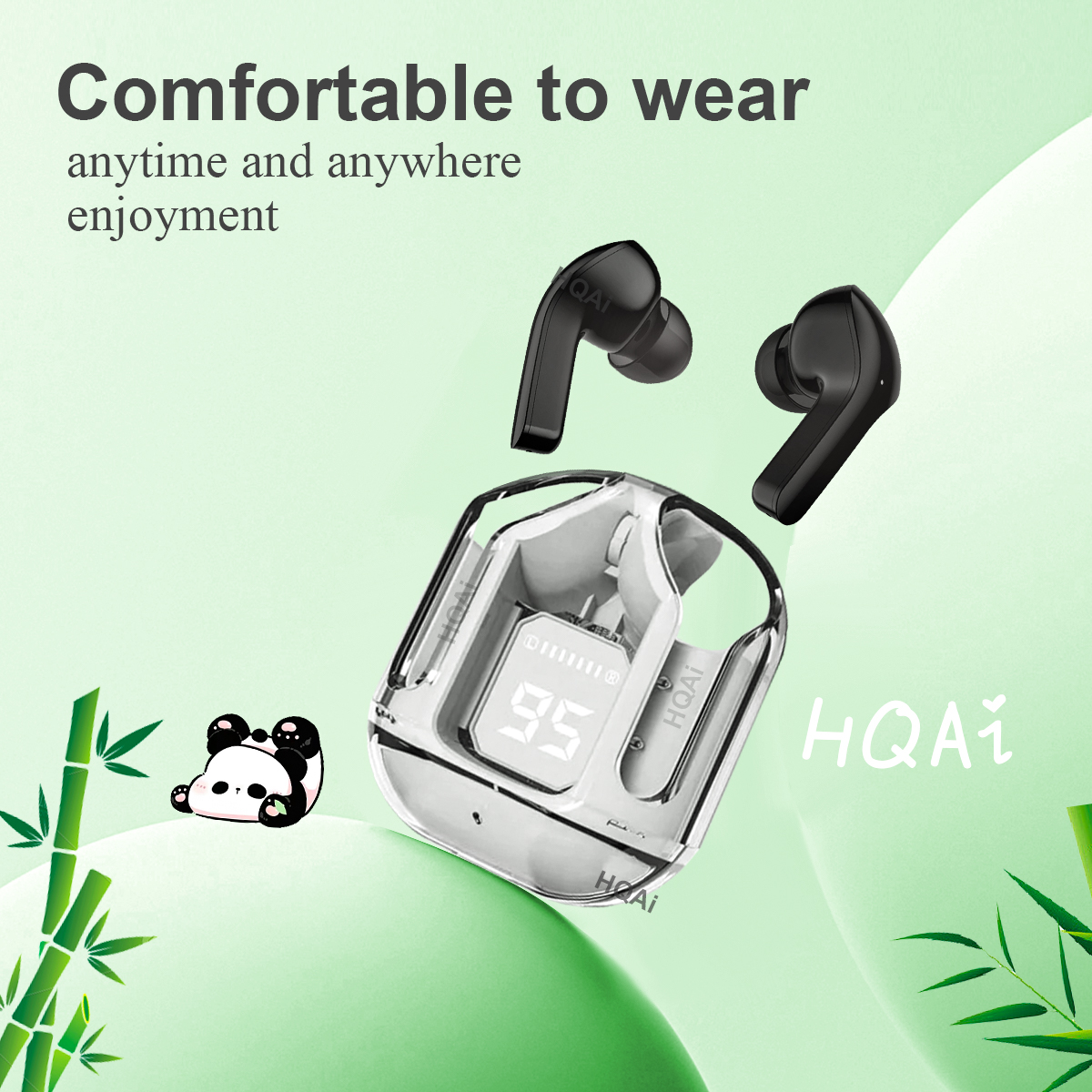 HQAi H4 Panda Wireless Earphone Bluetooth TWS Build-in Mic Earbuds ...