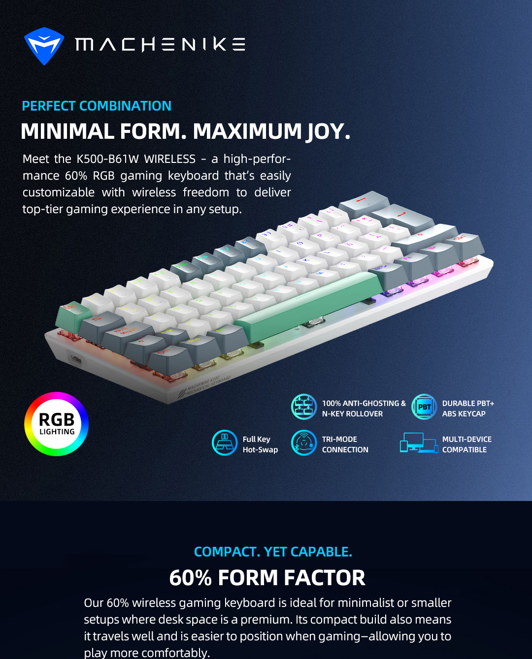 Machenike K500 B61 Mechanical Keyboard, Wired Keyboard, Wired/2.4G ...