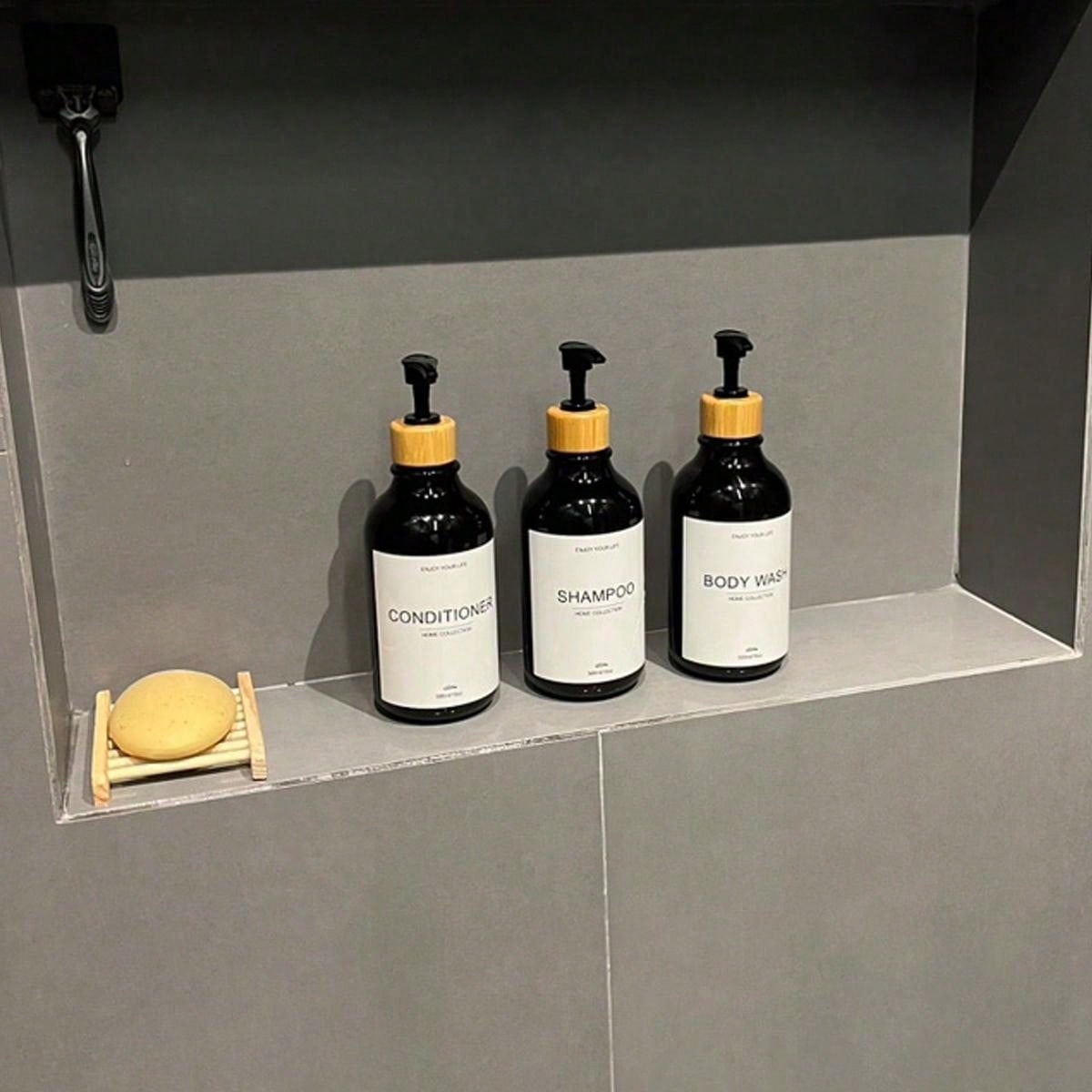 3pcs 500ml Shampoo Dispenser Set Lotion with Label for Bathroom Shampoo ...