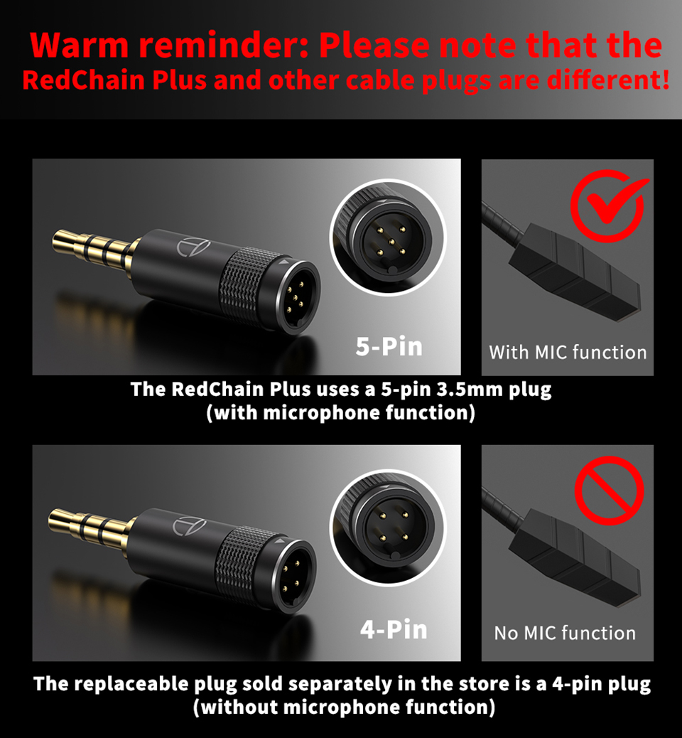 TRN RedChain-Plus Earphones Cable Four-core Copper-silver Mixed-braided ...