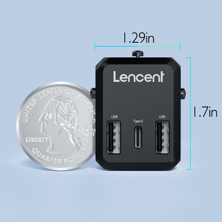 LENCENT All-in-One Charger Universal Travel Adapter with 1 AC Outlet 3X ...